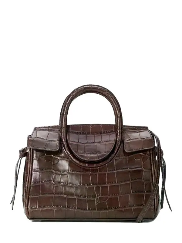 Staud Mini Maude Carryall Handle Croc-effect Tote Bag - Brown