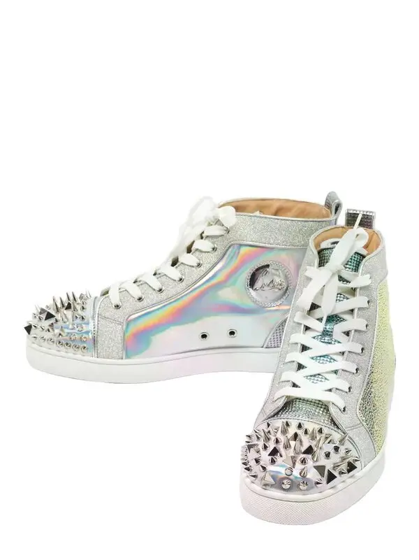 CHRISTIAN LOUBOUTIN Pik Pik Iridescent Crystal High Top Trainers - Silver