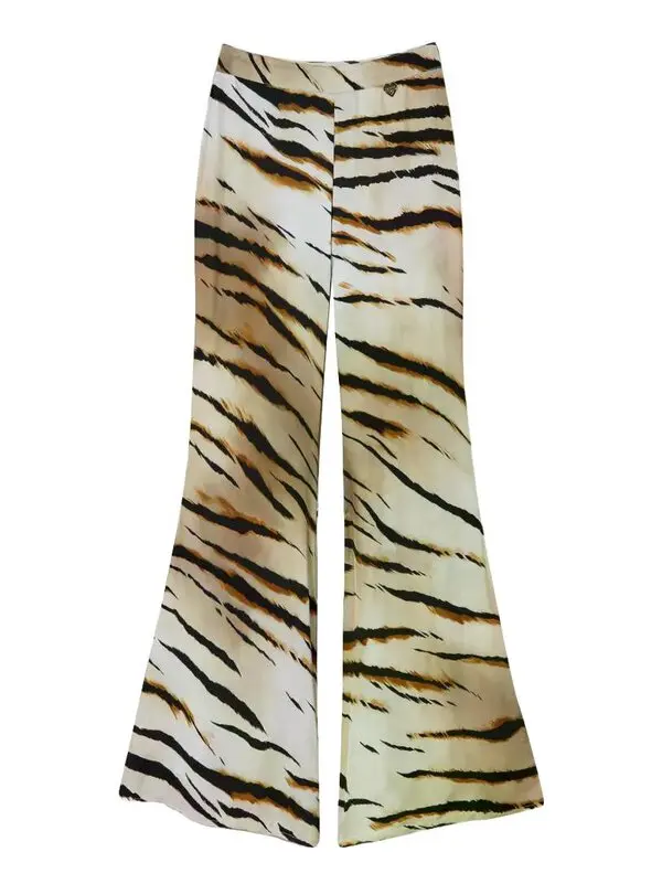 TWINSET Animal Print Twill Flared Trousers - Neutrals