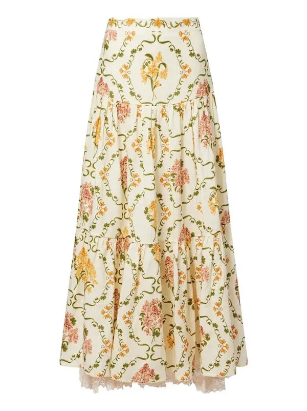 Agua Bendita Anis Cordillera Floral Cotton Maxi Skirt - White