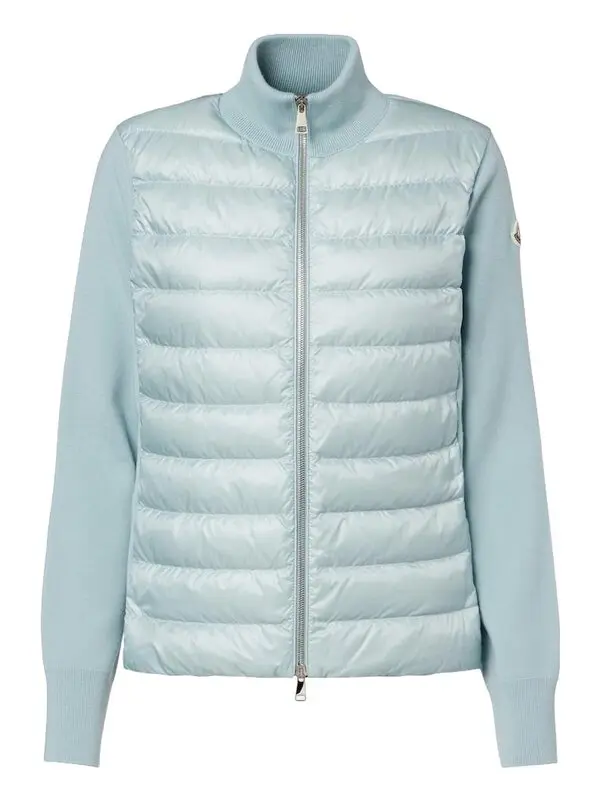 Moncler Down-paneled Virgin Wool Cardigan - Blue