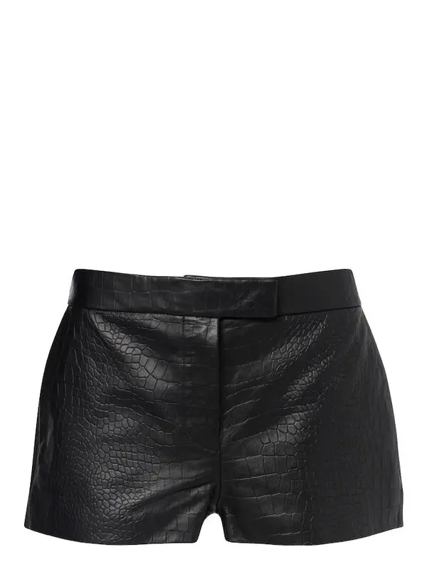 Alex Perry Crocodile Effect Leather Shorts - Black