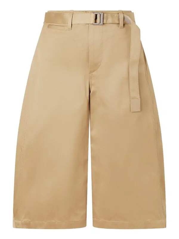Sacai Cropped Belted Cotton-twill Barrel-leg Pants - Neutrals