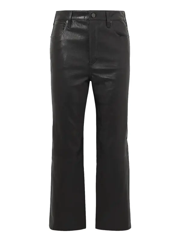 FRAME The Reboot Cropped Leather Flared Trousers - Black