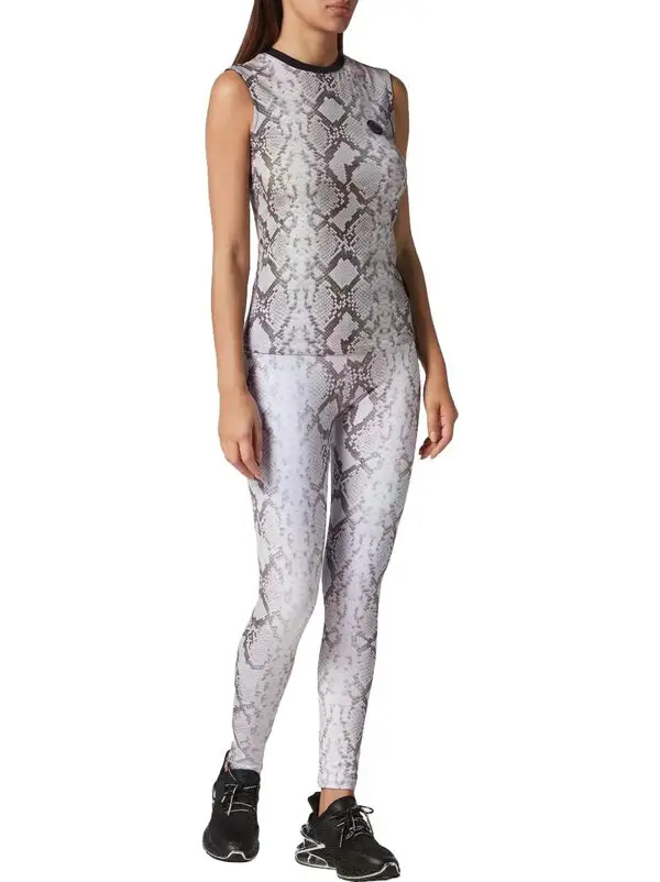 PLEIN SPORT Sleeveless Snake Print Cotton Tank Top - Neutrals