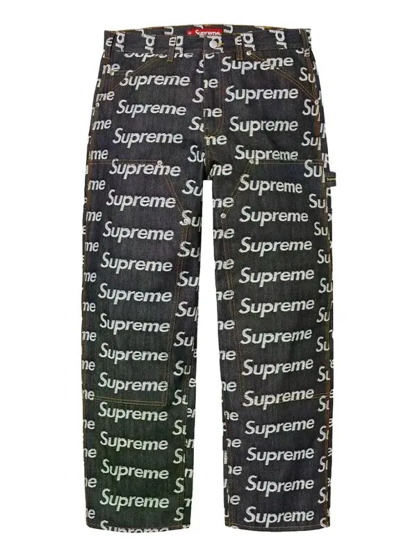 Supreme Logo Jacquard Double Knee Jeans - Blue