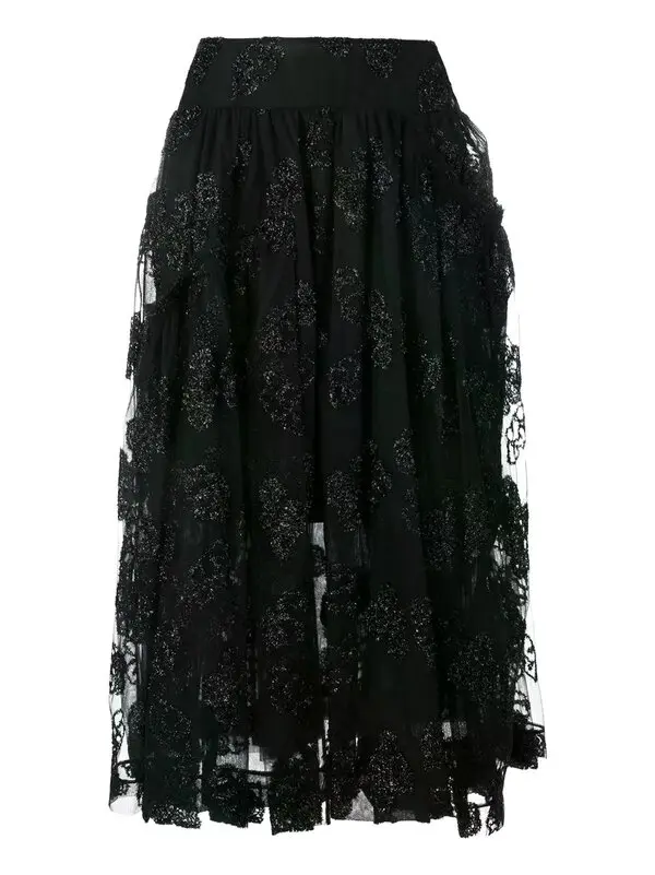 Simone Rocha Jacquard Tulle Midi Skirt - Black