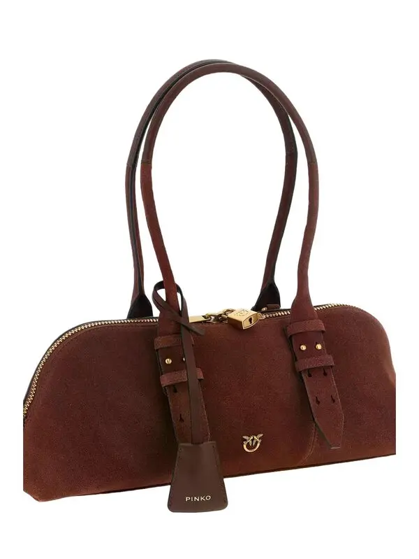 Pinko Suede Shoulder Bag With Metal Logo Detail - Red