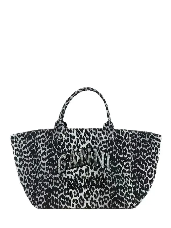 GANNI Leopard Sequin Xxl Appliqué Tote Bag - Black