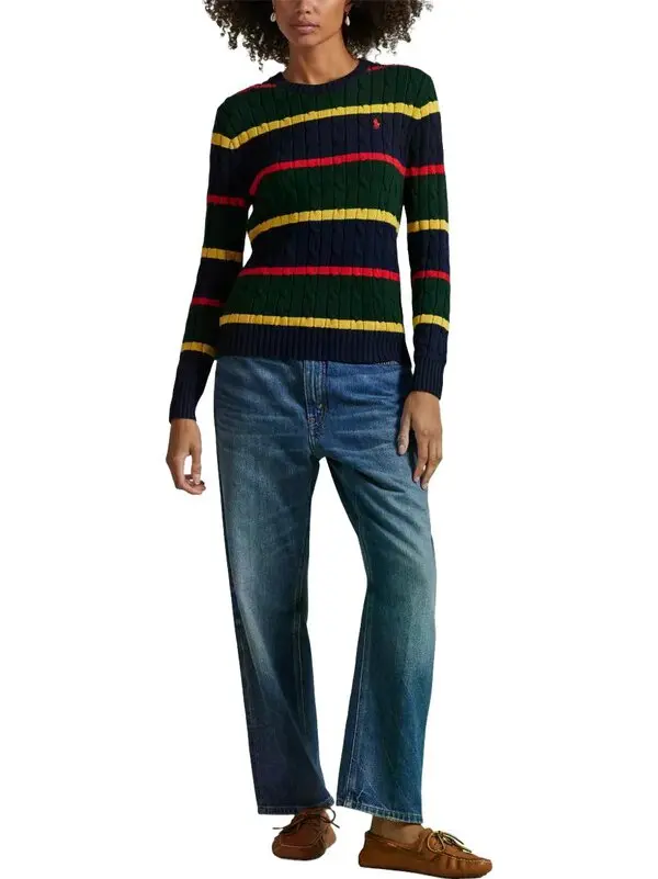 Polo Ralph Lauren Striped Cable-knit Crew Neck Sweater - Blue