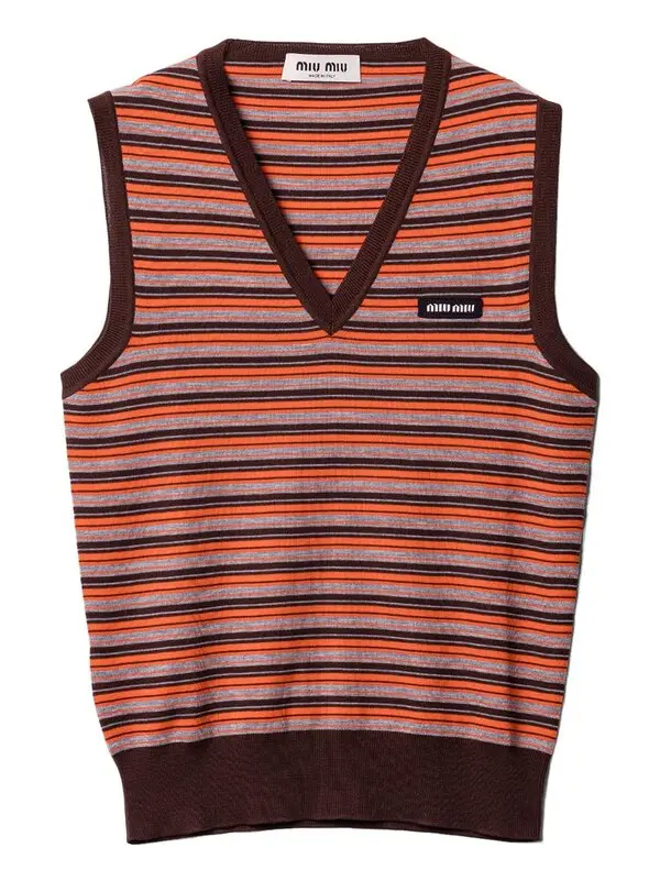 Miu Miu Striped Wool Vest - Orange