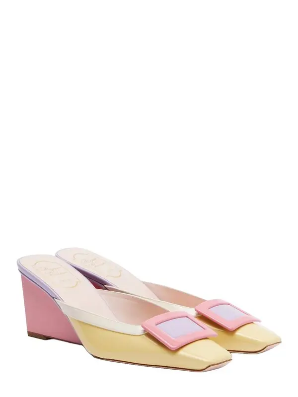 ROGER VIVIER Belle Vivier Patent Leather Wedge Mules - Multicoloured