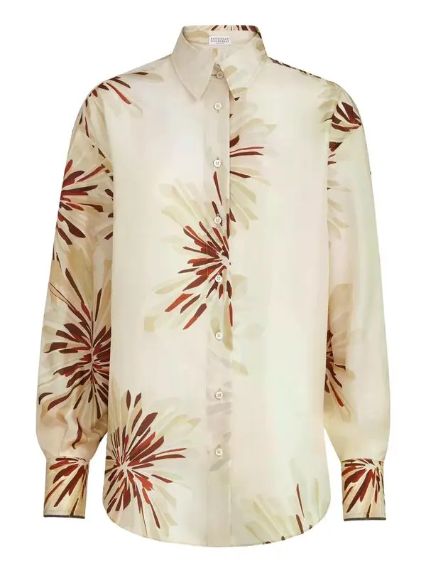 Brunello Cucinelli Silk Bloom Print Shirt - Neutrals