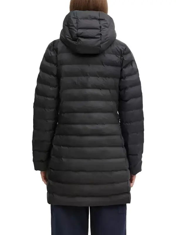 Rains Hooded Puffer Coat With Horizontal Quilting - Black