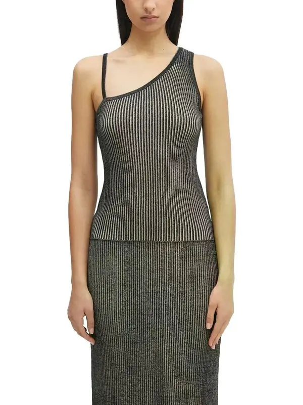 SAMSOE SAMSOE One-shoulder Striped Knit Top - Grey
