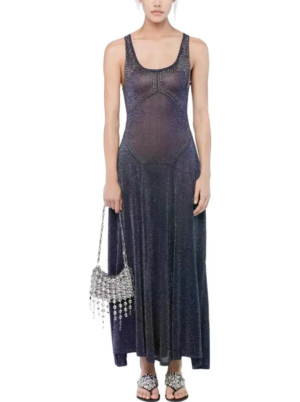 Rabanne Flared Hotfix Knit Maxi Dress - Blue