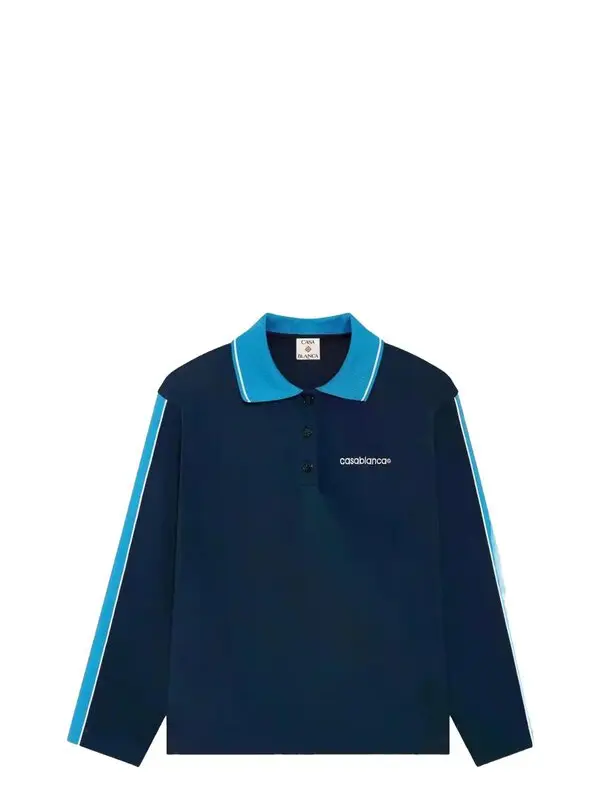Casablanca Logo Detail Long Sleeve Polo Shirt - Blue