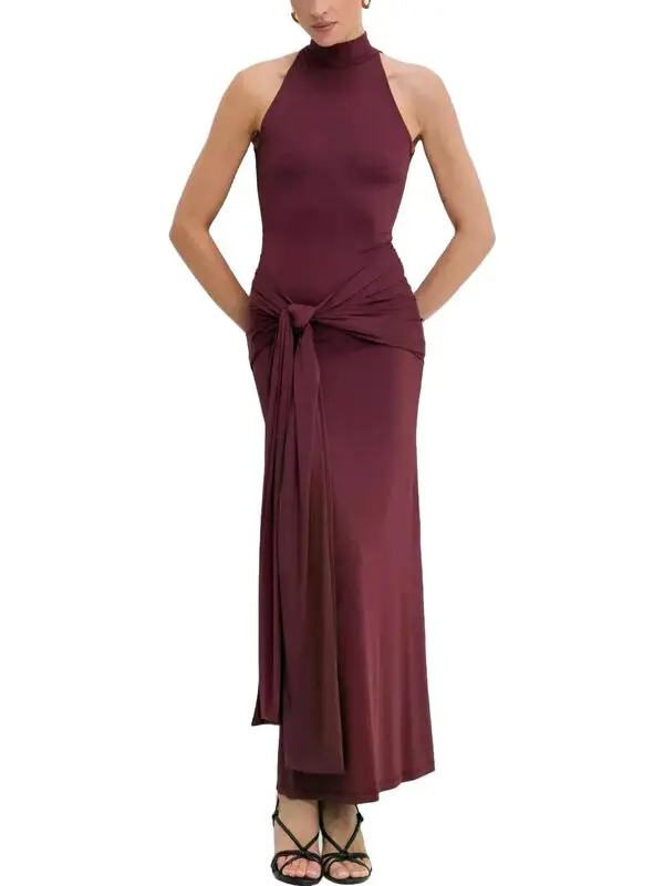Bardot Knot-detail Roll-neck Maxi Dress - Red