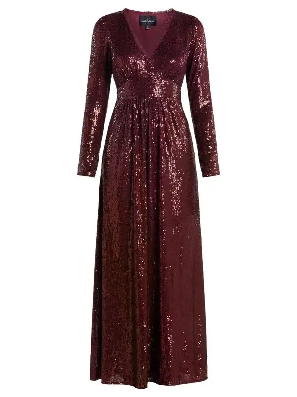 NEEDLE & THREAD Chelsea Sequin V-neck Midi Dress - Red