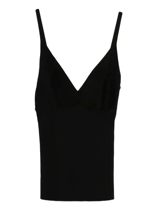P.a.r.o.s.h Ribbed Knit V-neck Sleeveless Top - Black