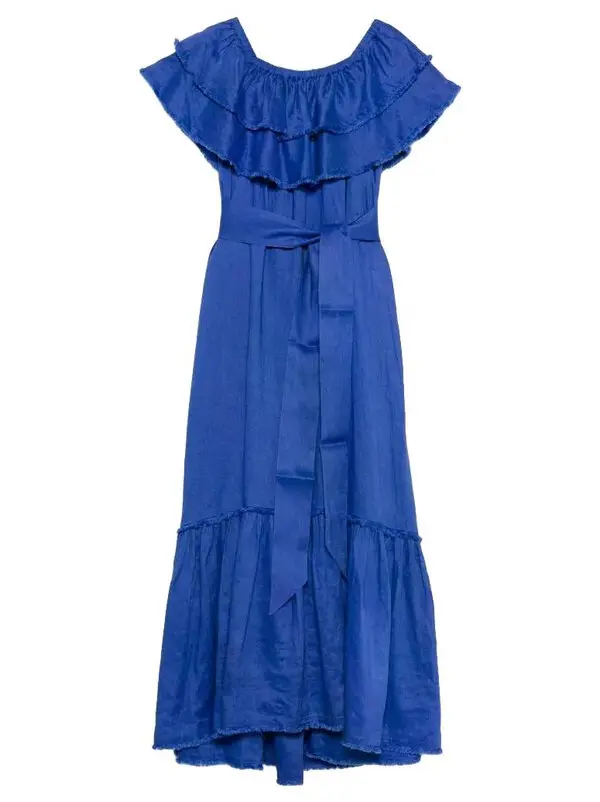 P.a.r.o.s.h Tie-belt Maxi Dress With Off-shoulder Ruffled Detail - Blue