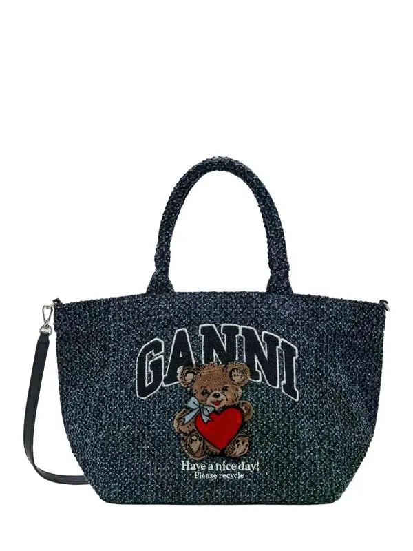 GANNI Teddy Appliqué Small Tote Bag - Blue