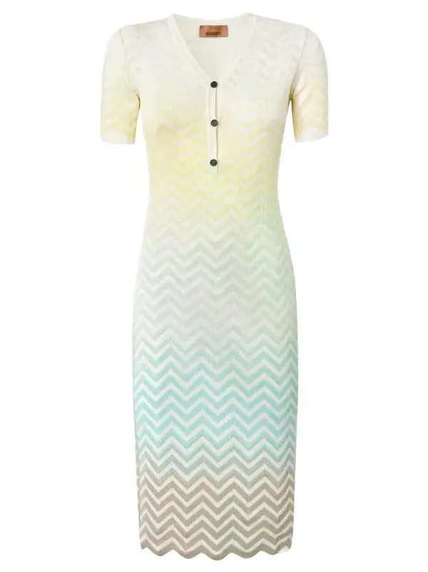 Missoni Chevron Pattern V-neck Midi Dress - White