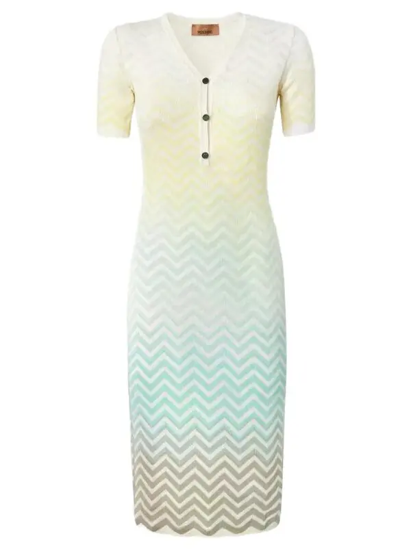 Missoni Chevron Pattern V-neck Midi Dress - White