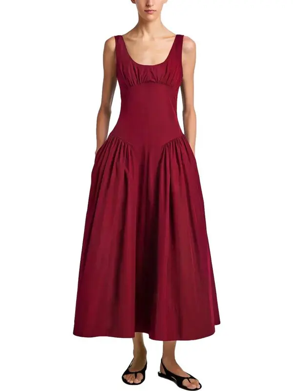 Proenza Schouler White Label Sleeveless Square Neck Gathered Midi Dress - Red