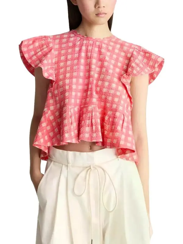 LEE MATHEWS Nina Check Ruffled Blouse - Red
