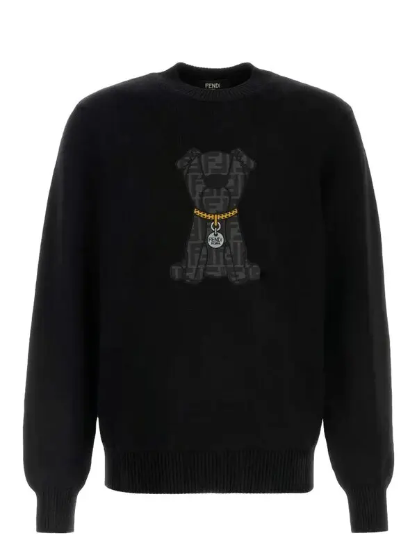 Fendi Dog-motif Wool Sweater - Black
