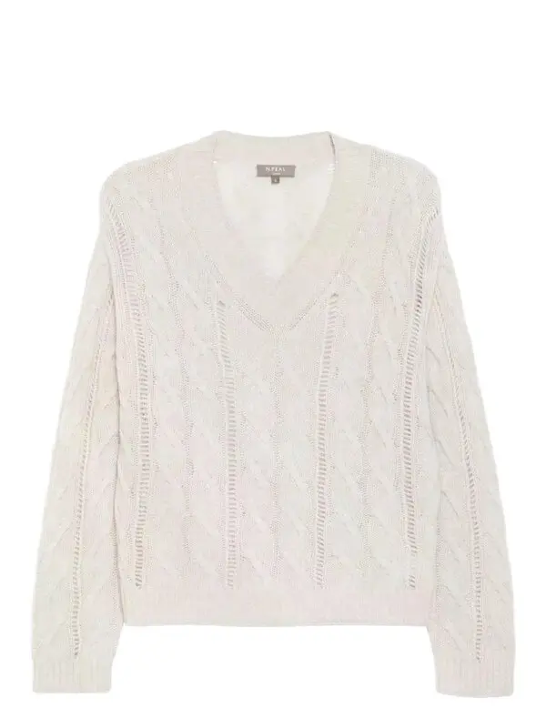 N.peal Cable Knit V-neck Top With Ribbed Detailing - Neutrals