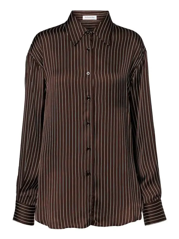 THE FRANKIE SHOP Peri Pinstripe Satin Shirt - Brown