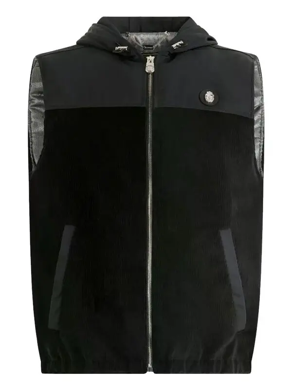 BILLIONAIRE Hooded Corduroy Gilet - Black
