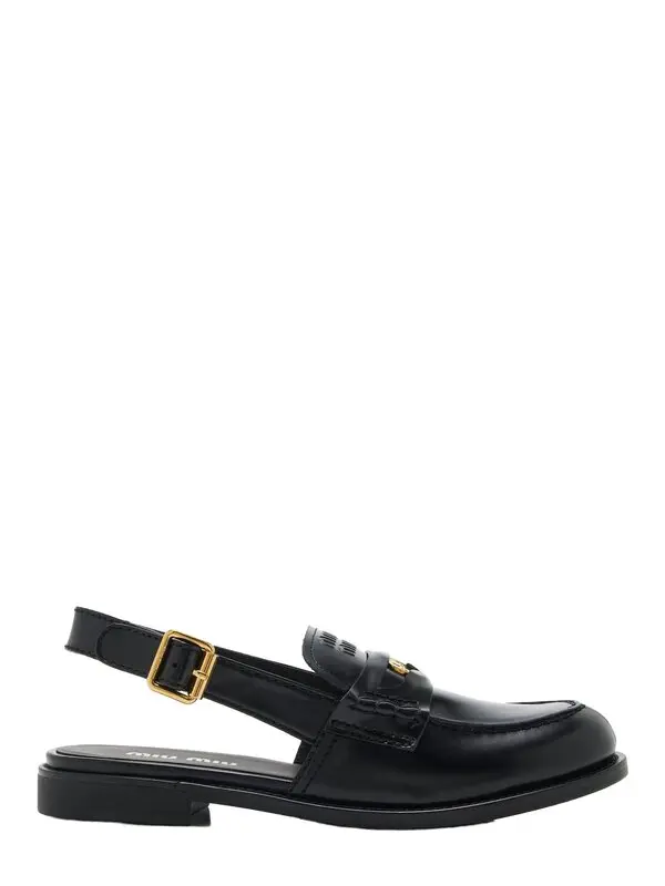 Miu Miu Leather Slingback Loafers - Black