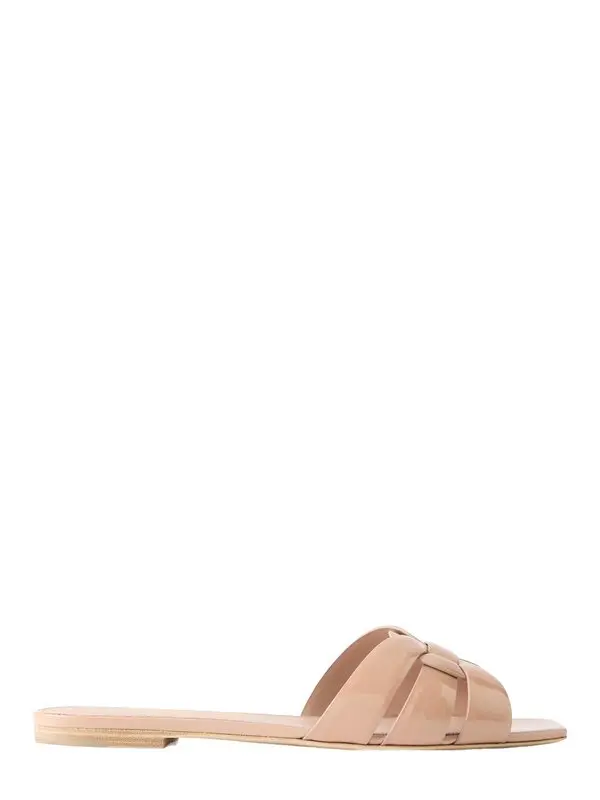 Saint Laurent Tribute Woven Patent-leather Slides - Neutrals
