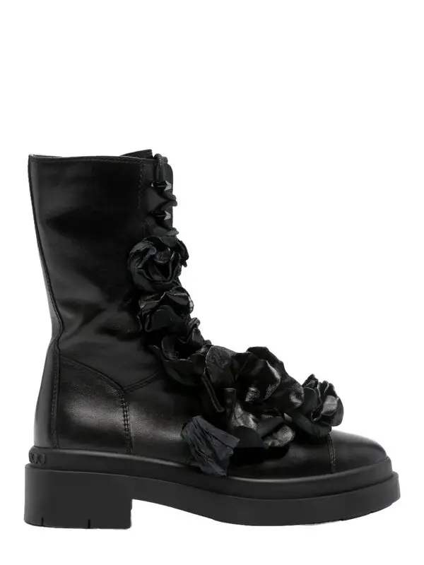 JIMMY CHOO Nari Flower-appliqué Combat Boots - Black