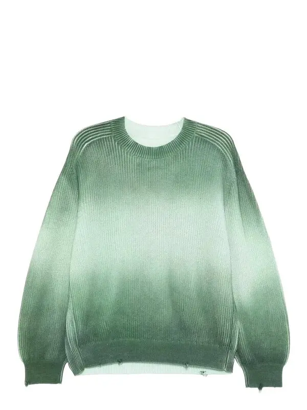 CROQUIS Gradient Effect Distressed Crew Neck Sweater - Green