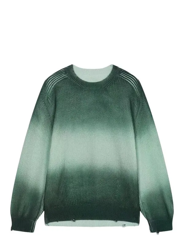 CROQUIS Gradient Effect Distressed Crew Neck Sweater - Green