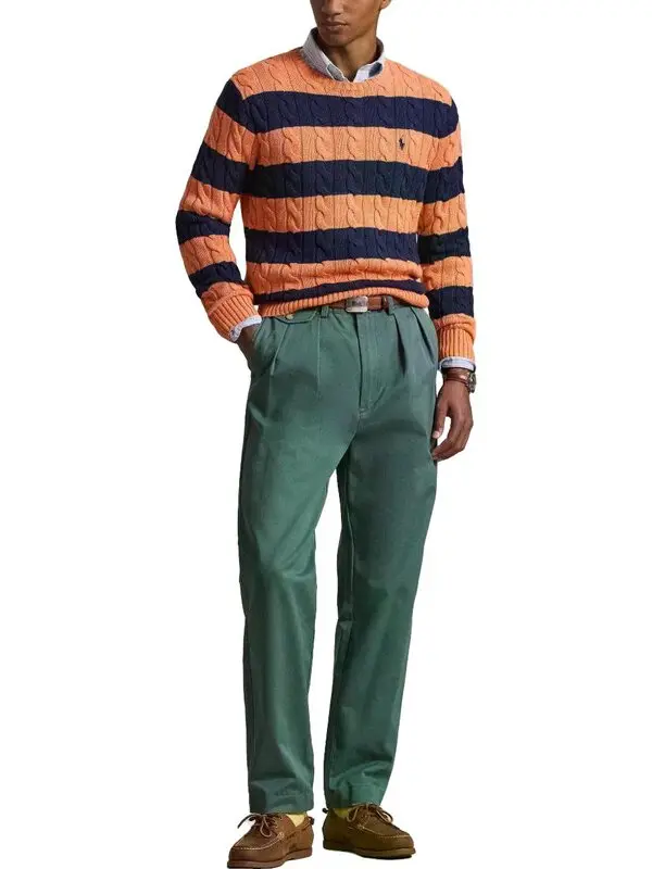 Polo Ralph Lauren Striped Cable-knit Crew Neck Sweater - Orange
