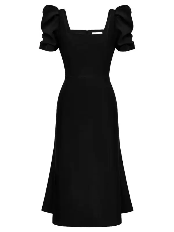 POST MERIDIEM Square-neck Short-sleeve Midi Dress - Black
