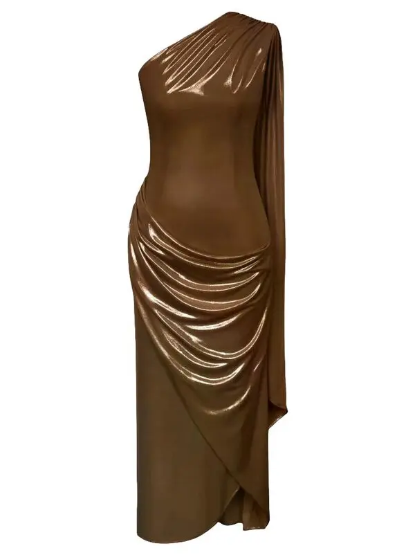 POST MERIDIEM One-shoulder Draped Maxi Dress - Brown