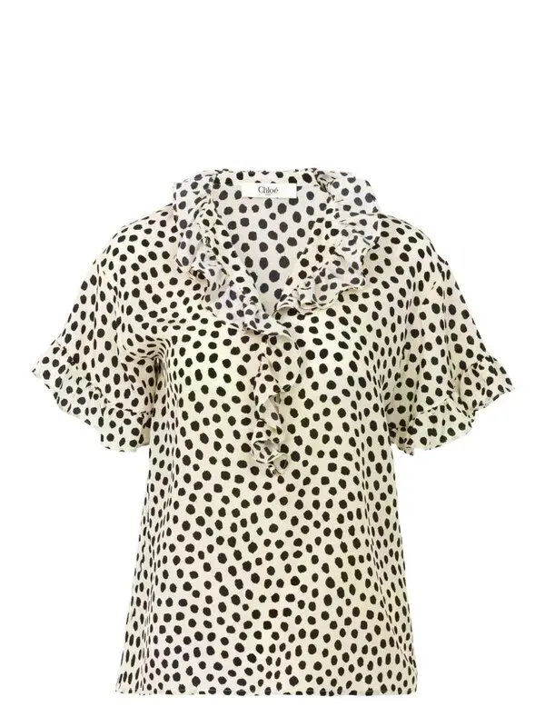 Chloé Polka Dot Ruffled Blouse - Neutrals