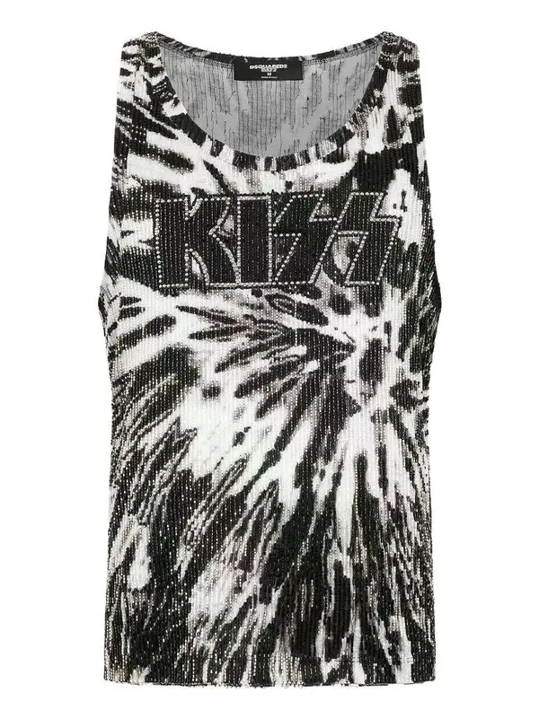 Dsquared2 X Kiss Tie-dye Embellished Tank Top - Black