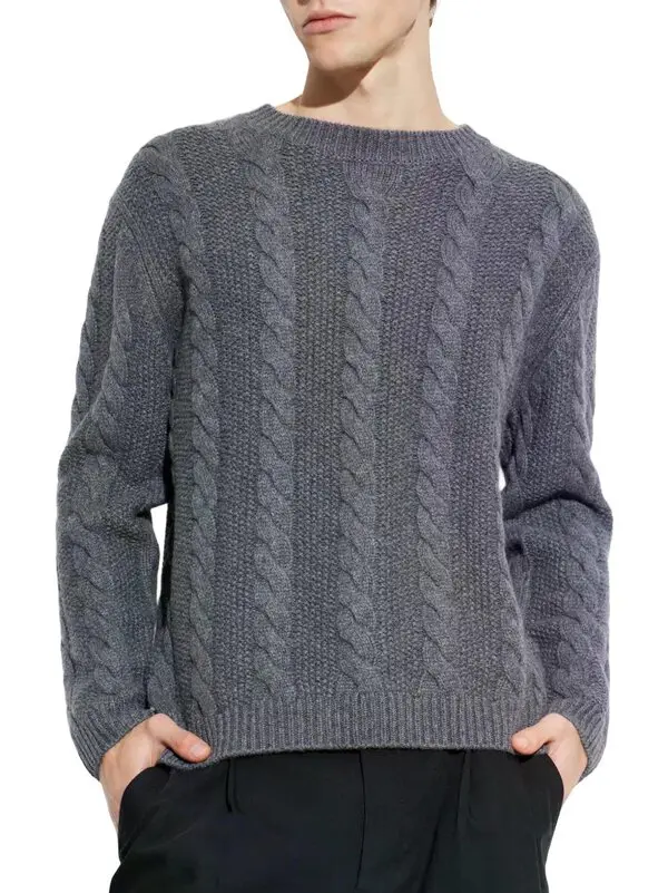LISA YANG Cable Knit Crew Neck Sweater - Grey