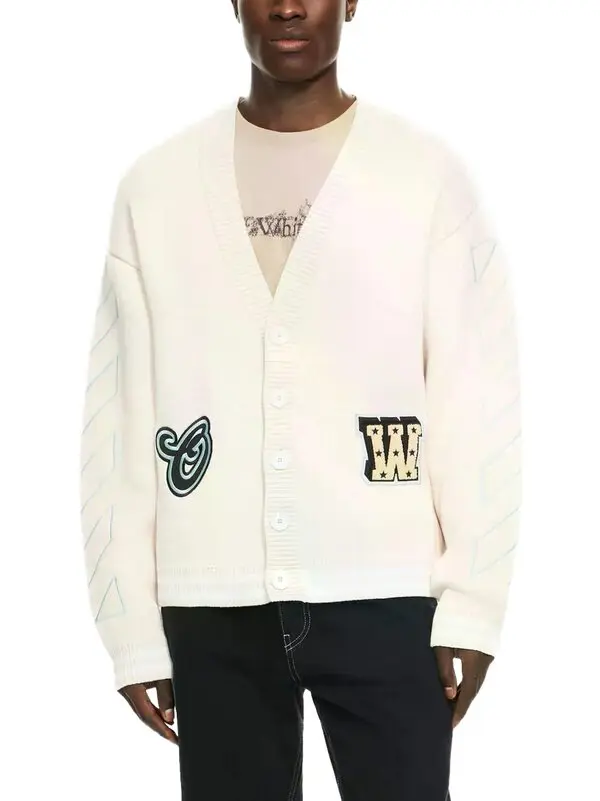 Off-White V-neck Cardigan With Logo Detail - Neutrals