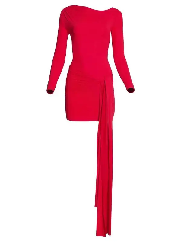 AXEL 113 Tina Long-sleeve Draped Mini Dress - Red