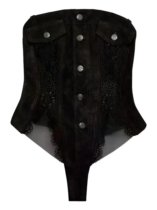 Dsquared2 Lace Detail Leather Bodysuit - Black