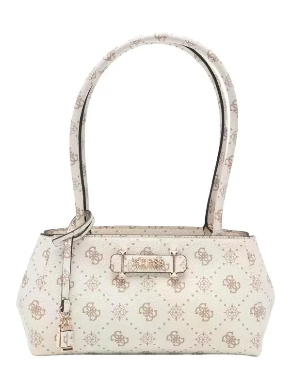 Guess Carrie Monogram Print Shoulder Bag With Charm Detail - Neutrals