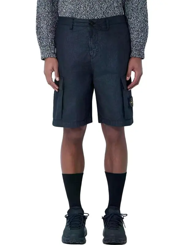 Stone Island Cargo Bermuda Shorts With Logo Detail - Black